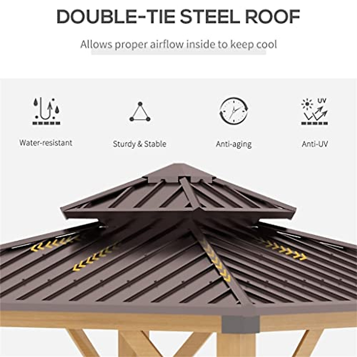 ZZBJ 10' X 10' Hardtop Gazebo Patio Canopy Shelter Outdoor W/Steel Double Tier Roof for Garden, Patio, Backyard