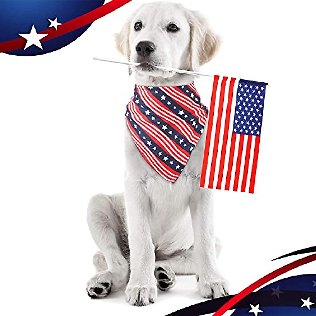 Yunison 5 Packs 4th of July Dog Bandanas Reversible Scarfts American Flag Independence Day Fireworks Pet Scarfs, Cat Bandanas for Small Medium Large Pets