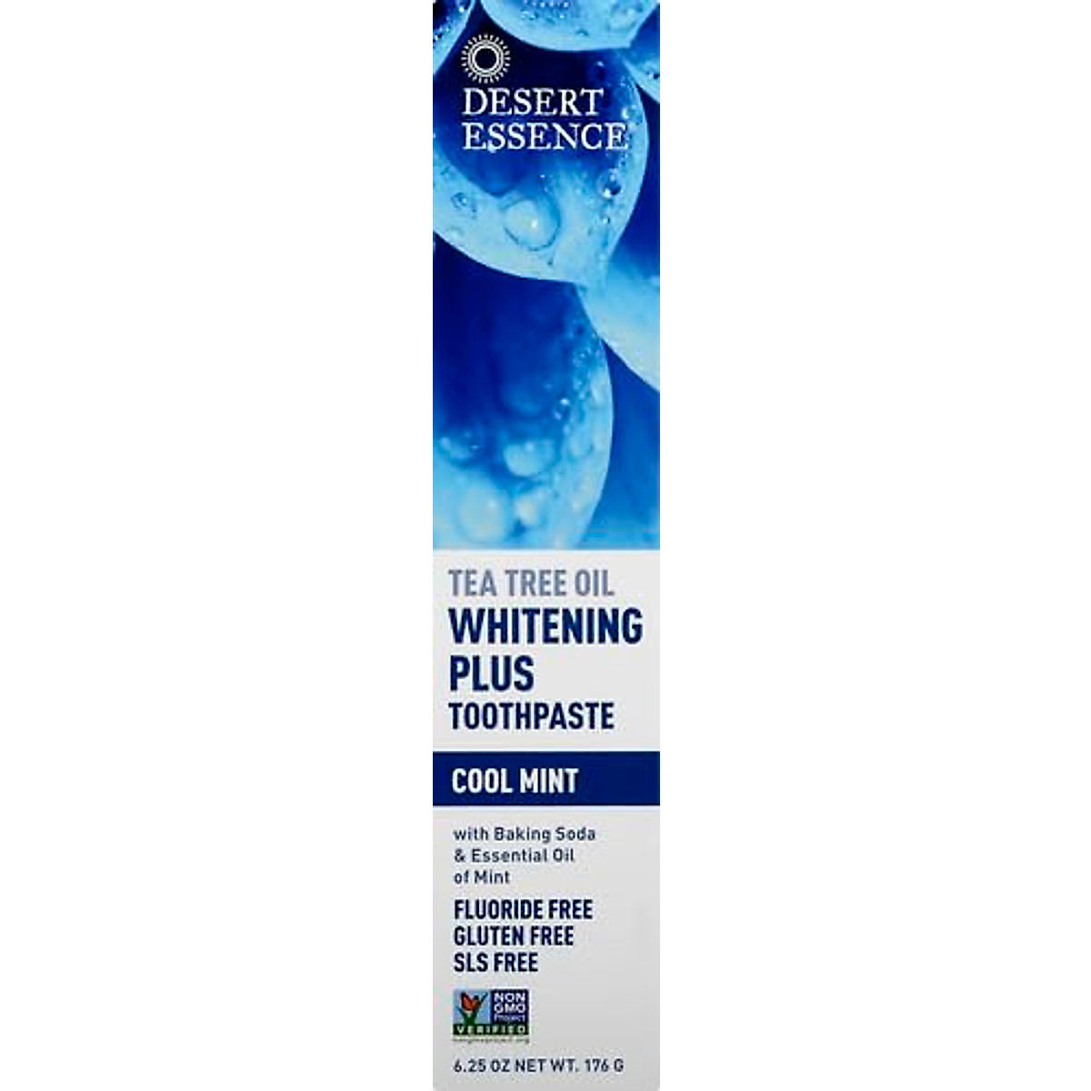 Desert Essence Natural Tea Tree Oil Whitening Plus Toothpaste - Cool Mint - 6.25 Oz - Antiseptic Tea Tree Oil - Zinc Citrate - Baking Soda - Freshens Breath - Reduced Plaque - Fluoride & Gluten Free