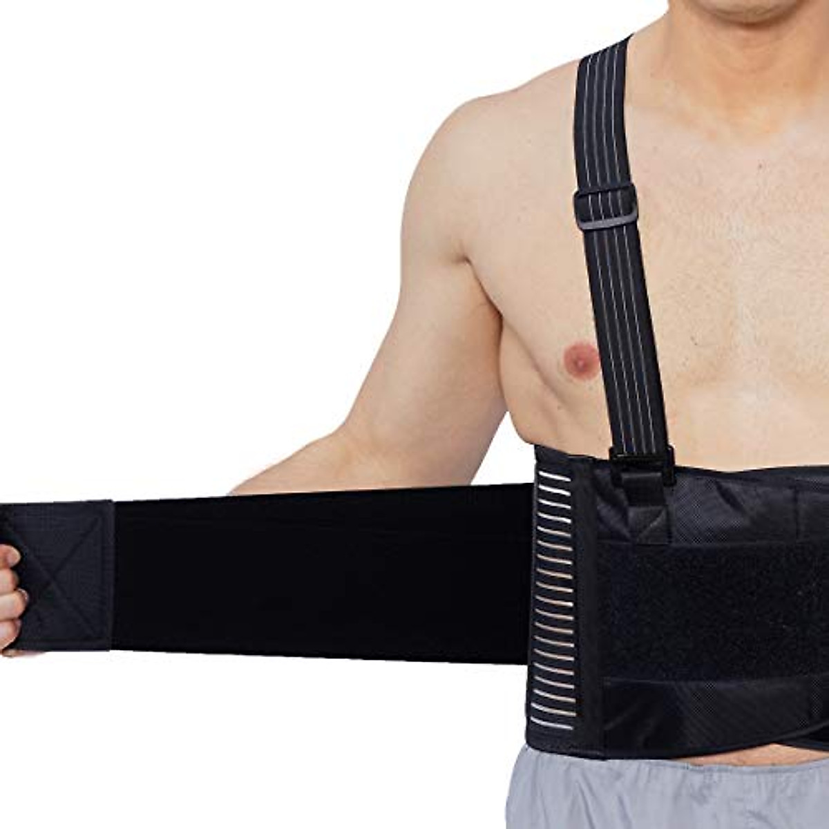 NeoTech Care Adjustable Back Brace Lumbar Support Belt with Suspenders, Charcoal Color, Size XL