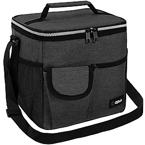 opux Large Insulated Lunch Bag for Men Women, Leakproof Thermal Lunch Box Work School, Soft Lunch Cooler Tote Bag with Shoulder Strap for Adult Kid, Boy, Girl, Reusable Lunch Pail, Dark Gray