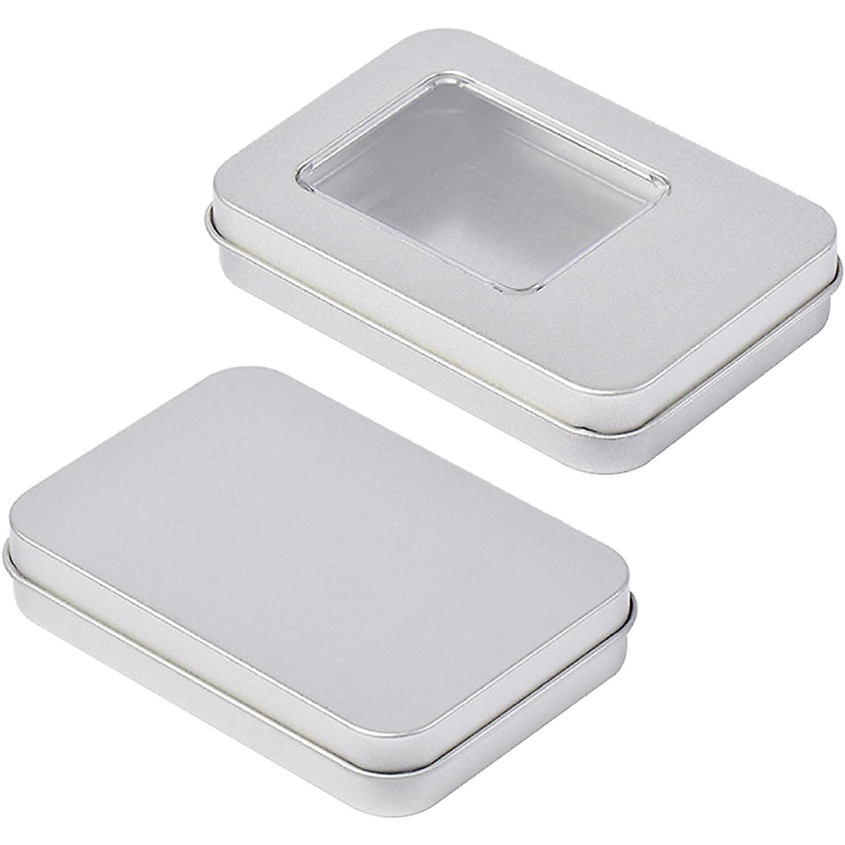 3.46 inch Small Metal Tin Silver Flip Storage Box for Case Organizer For Money Coin Candy Metal Rectangular Empty Hinged Tins Box Storage Empty Containers Metal Storage Tins Case Card Games