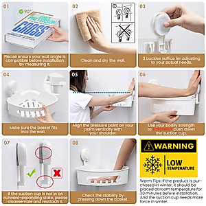 LEVERLOC Corner Shower Caddy Suction Cup No-Drilling Removable Shower Caddy Basket Powerful Suction Bathroom Shower Shelf Waterproof & Rustproof Organizer for Bathroom Storage - White