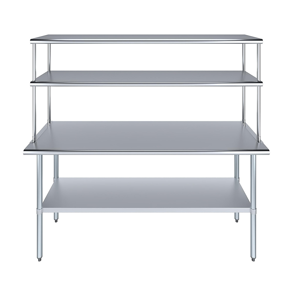 Amgood Stainless Steel Work Table Double Tier Overshelf | Metal Kitchen Prep Table & Shelving Combo (24" x 72" Work Table + 18" Overshelf)