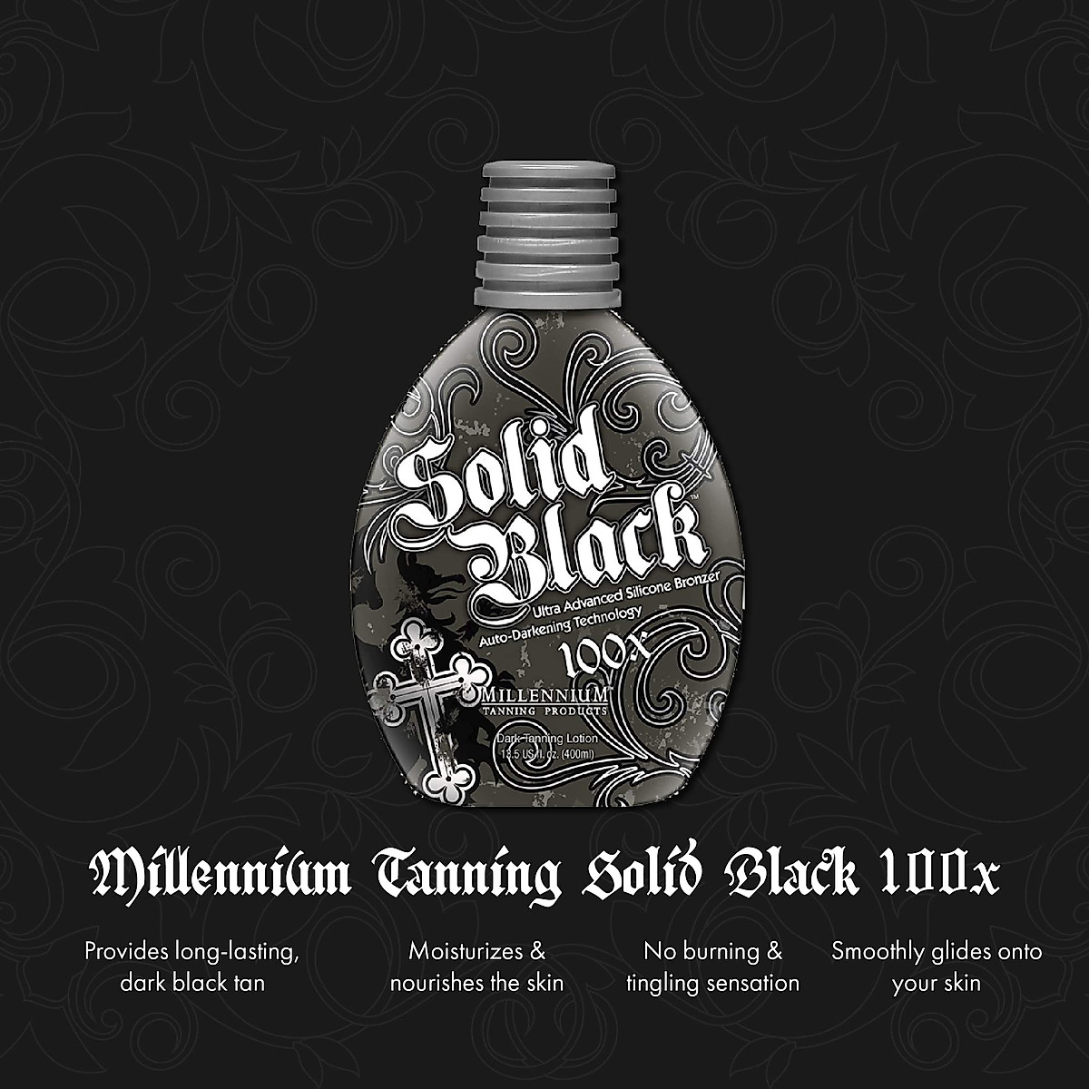 Millennium Tanning Solid Black 100X Indoor Tanning Lotion for Tanning Beds,13.5 Fluid Ounces, 3-pack