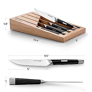 Linoroso Steak Knives, Semi Serrated Steak Knife Set of 4, Sharp Forged German Stainless Steel Steak Knives Set with Exquisite Beech Wood Block, Full Tang, Ergonomic Handle- MAKO Series