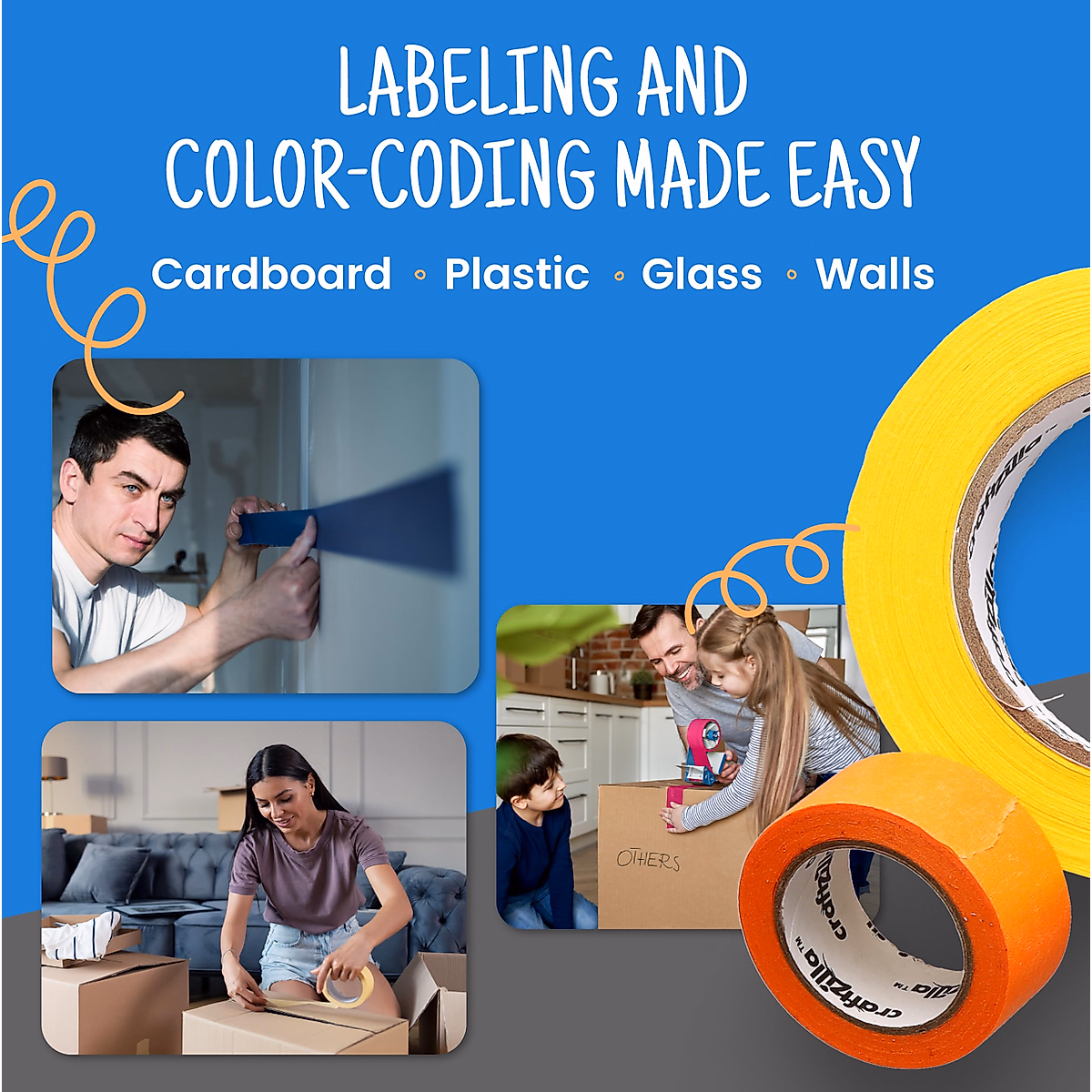 Craftzilla Rainbow Colored Duct Tape — 6 Bright Duct Tape Colors — 10 Yards x 2 Inch — Waterproof Duct Tape — Colored Duct Tape Multipack for Arts — Heavy Duty Duct Tape — Color Duct Tape Rolls