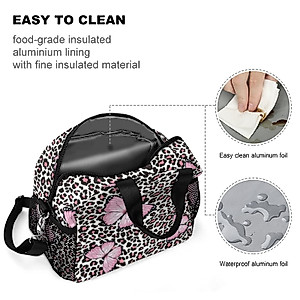 Pink Butterfly Leopard Lunch Bag, Lunch Box Portable Insulated Lunch Tote Bag, Thermal Cooler Bag for Women Work Outdoor