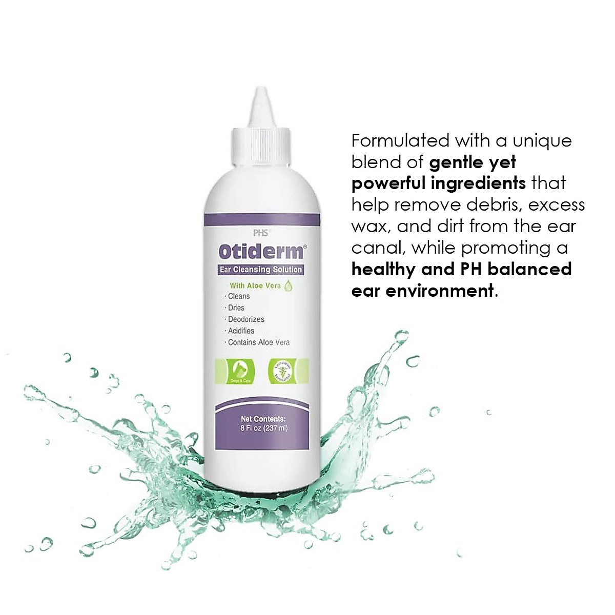 Otiderm Ear Cleansing Solution with Aloe Vera for Dogs & Cats, Anti-Irritant Formula with Neutral pH and Aloe Vera, Deodorize & Gently Clean - 8 fl oz