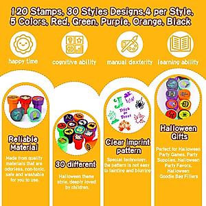 Thuodo Halloween Party Favors, 120 Pieces Assorted Stamps for Kids Bulk, Children Self-Ink Holiday Toy Gifts Game Prizes, Halloween Treat Goodies Bags Filler Classroom Rewards Stationery Set