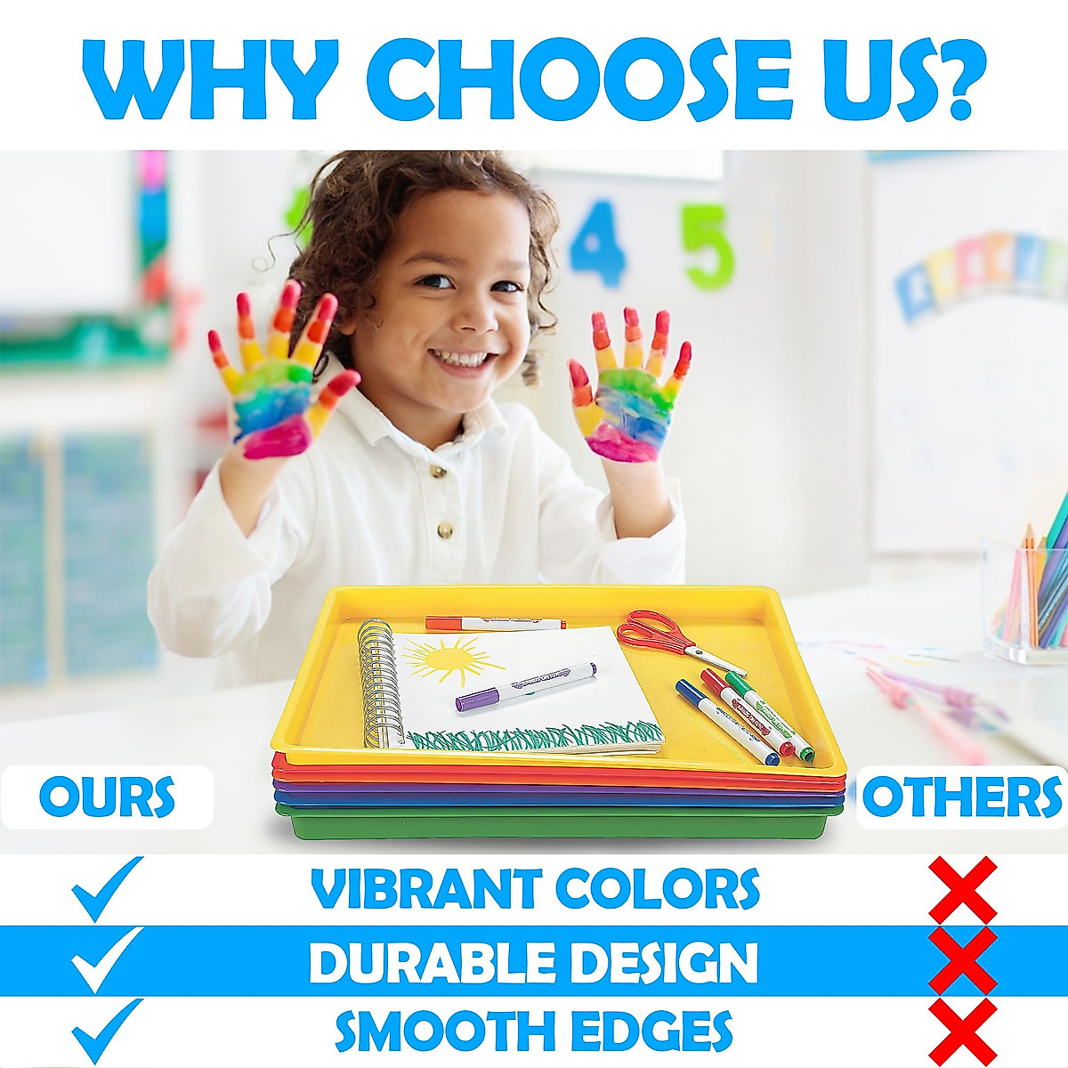 Fun Express Flat Plastic Tray - Set of 6 Multi-Color Plastic Trays for Engaging Art and Play - Long-Lasting Educational Trays for Active Kids - Unlock Creativity, Durable, Sturdy and Safe