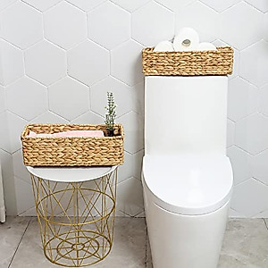 Toilet Paper Basket Natural Woven Bathroom Storage Organizer Basket Wicker Decorative Toilet Roll Holder Tank Basket(Water Hyacinth)