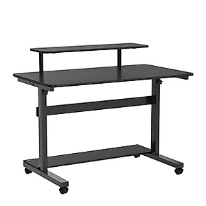 Eureka Ergonomic Height Adjustable Computer Desk, Rolling Sit Stand Desk for Home Office with Hutch, CPU Stand & Lockable Wheels, 41 inch-Black