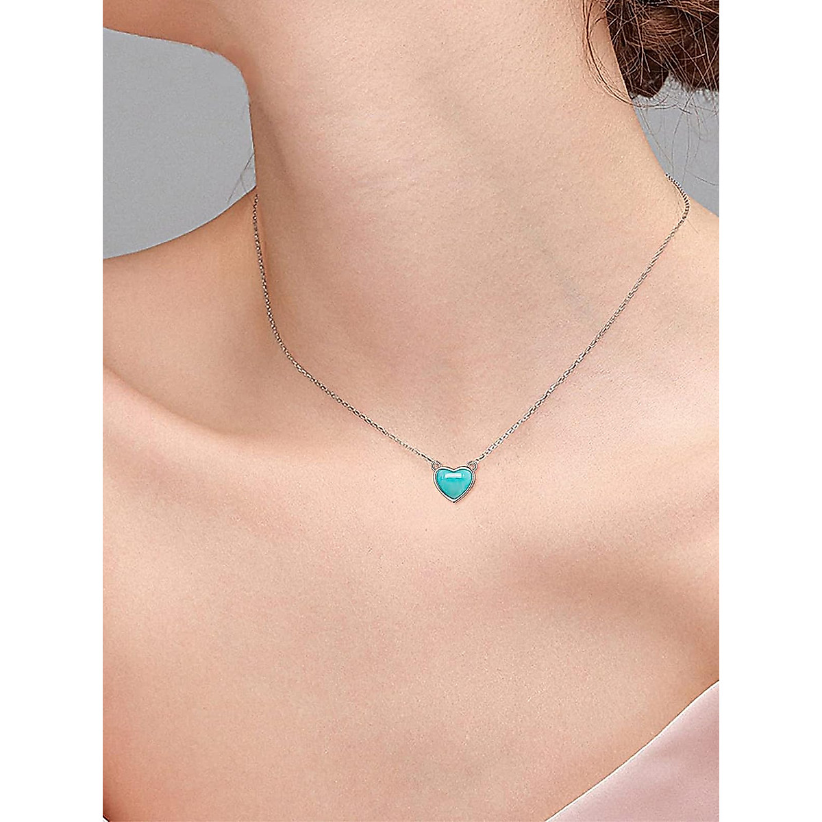TANGPOET Dainty Turquoise Necklace for Women Sterling Silver Turquoise Heart Pendant Necklaces Blue Stone Jewelry Birthday Christmas Valentines Day Gift for Her