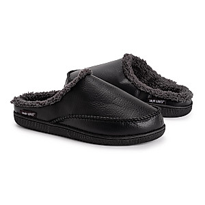 MUK LUKS Men's Faux Leather Clog Slipper, Black, 10-11