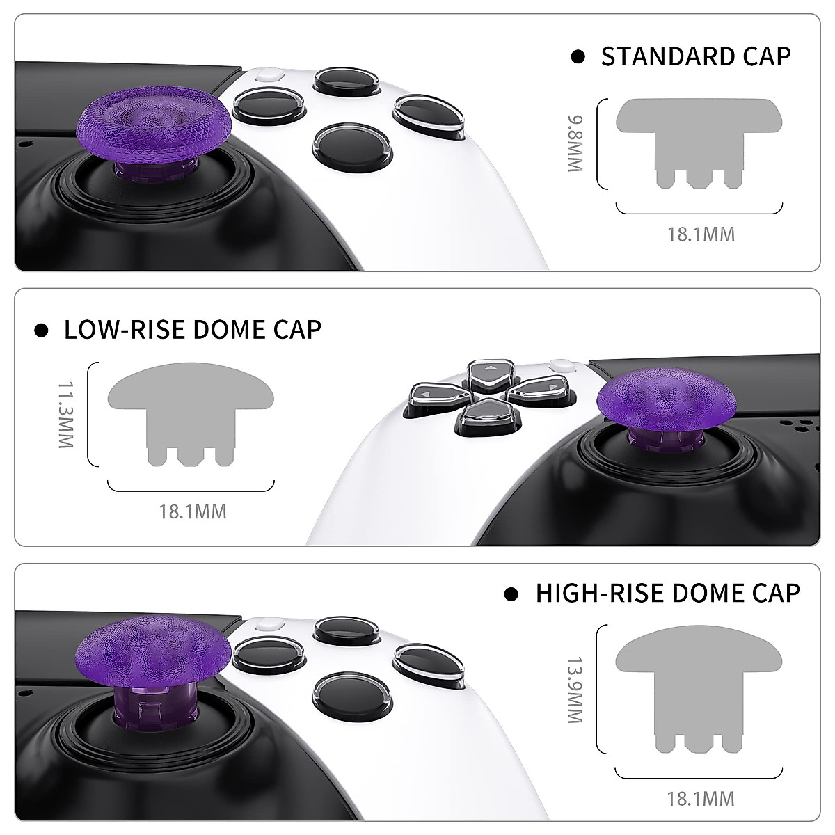 eXtremeRate Clear Atomic Purple Replacement Swappable Thumbsticks for PS5 Edge Controller, Interchangeable Analog Stick Joystick Caps for PS5 Edge Controller - Without Controller & Thumbsticks Base