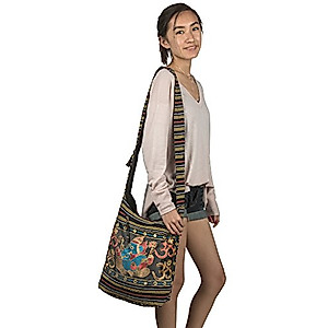 Women Hobo OM Black Cross Body Shoulder Bag Elephant Embroidered School Everyday Shopping Casual Lightweight