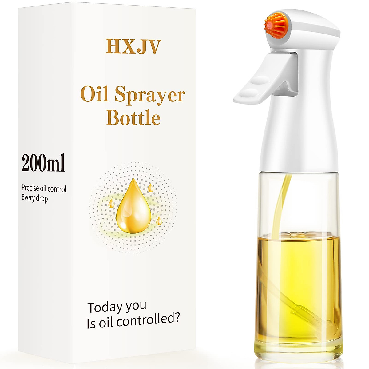 HXJV Olive Oil Sprayer for Cooking, 200ml Glass Oil Spray Bottles for Kitchen, Continuous Oil Mister Spray Bottle, Kitchen Gadgets for Air Fryer Accessories, Olive Oil Dispenser for Baking, Salad, Bbq