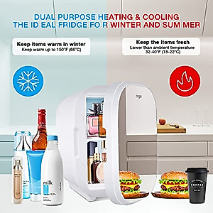 Cegsin Mini Fridge, 5 Liter/8 Cans Small Skincare Fridge with Mirror Door, AC/DC Portable Mini Refrigerator for Cosmetic & Makeup, Compact Plug In Cooler and Warmer for Bedroom, Dorm, Office, Car(White)