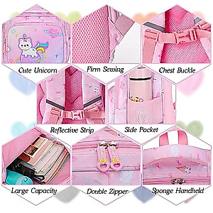 Dorlubel Girls Unicorn Backpack for Elementary School Bags Cute Love Heart Large Capacity Lightweight Bookbag(Purple Caticorn)
