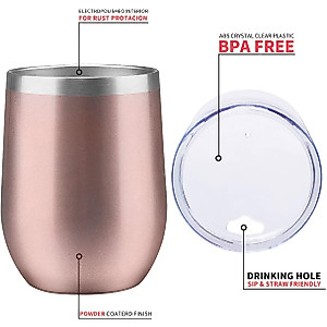 MUCHENGHY 12 oz Wine Glass Tumbler Bulk with Lid, Stainless Steel Double Wall Vacuum Insulated Stemless Wine Glass, Insulated Travel Wine Cup for Champaign, Cocktail, Christmas