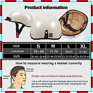 YMKJGZS Motorcycle Half Helmet Buckle DOT Approved with Retractable Inner Release Half Face Cycling Helmets German Motorcycle Half Helmet Small and Light Skull Capfor Men Women Adult (F,XL)