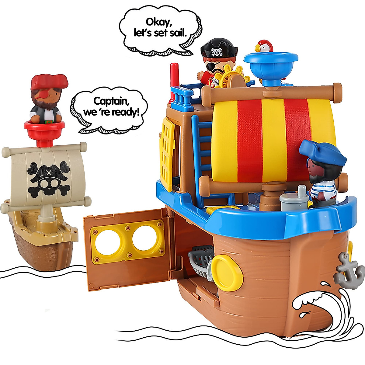 iPlay, iLearn Large Pirate Ship Toys, Kids Pretend Adventure Playset W/ Figures, Boat, Island &Treasure, Toddler Imaginative Play W/ Light Sound, Birthday Gifts for Age 2 3 4 5 6 Year Old Boys Girls