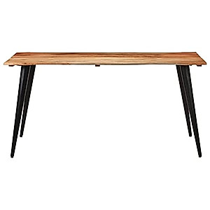 YAFF 63-Inch Dining Table, Solid Wood Dining Table with Steel Legs, Rustic Natural Finish Kitchen Desk, Easy Assembly, Natural & Black