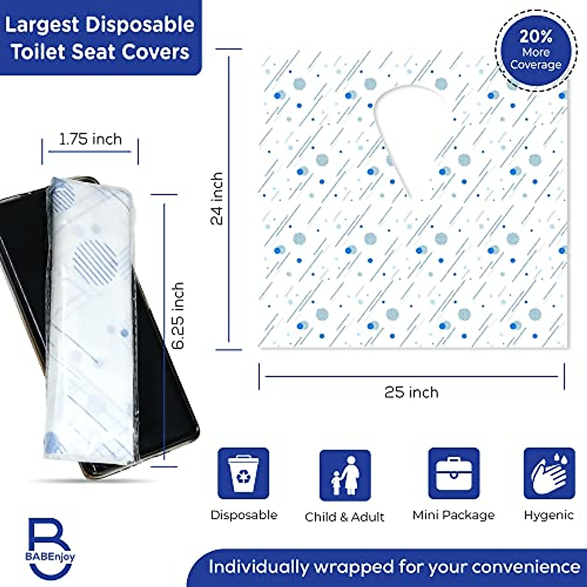 30 Pack BABEnjoy Toilet Seat Covers Disposable - Extra Large - Disposable Toilet Seat Covers for Kids, Toddlers, Adults, Use for Potty Training, Public Bathroom, Airplane Toilet Seat Cover Spot Style