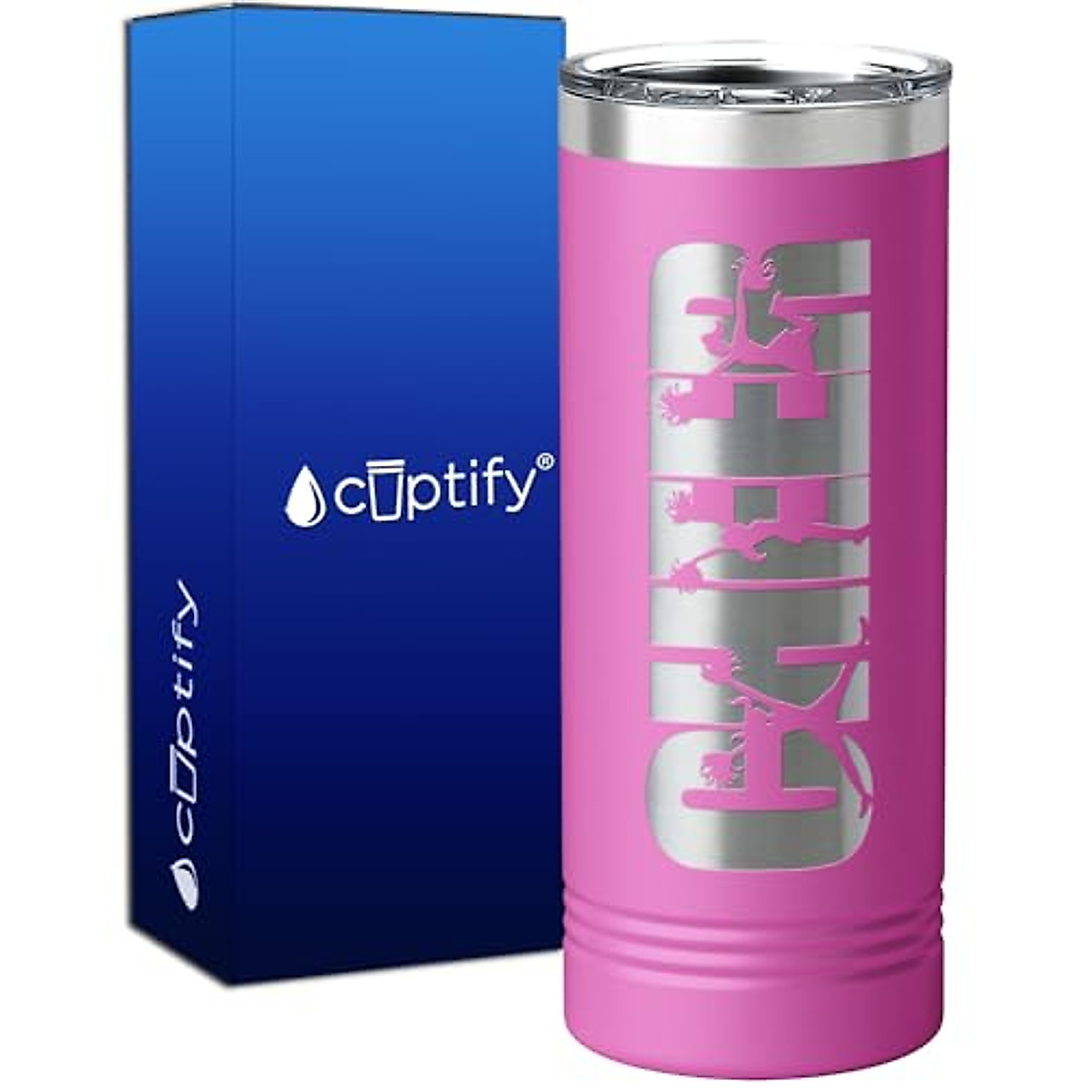 Cuptify Cheer Tumbler with Lid Laser Engraved on Blush 22 oz Skinny Cup for Cheerleader Vacuum Insulated Birthday Gift for Cheerleading, Cheer Squad, Women