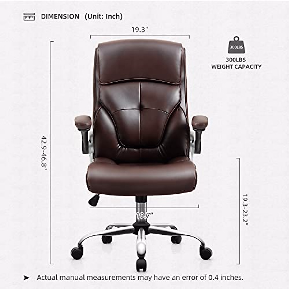 YAMASORO Executive Office Chair,Ergonomic Chair with Lumbar Support,Comfortable Computer Desk Chairs Flip up Arms and Wheels Swivel Task Chair, Brown