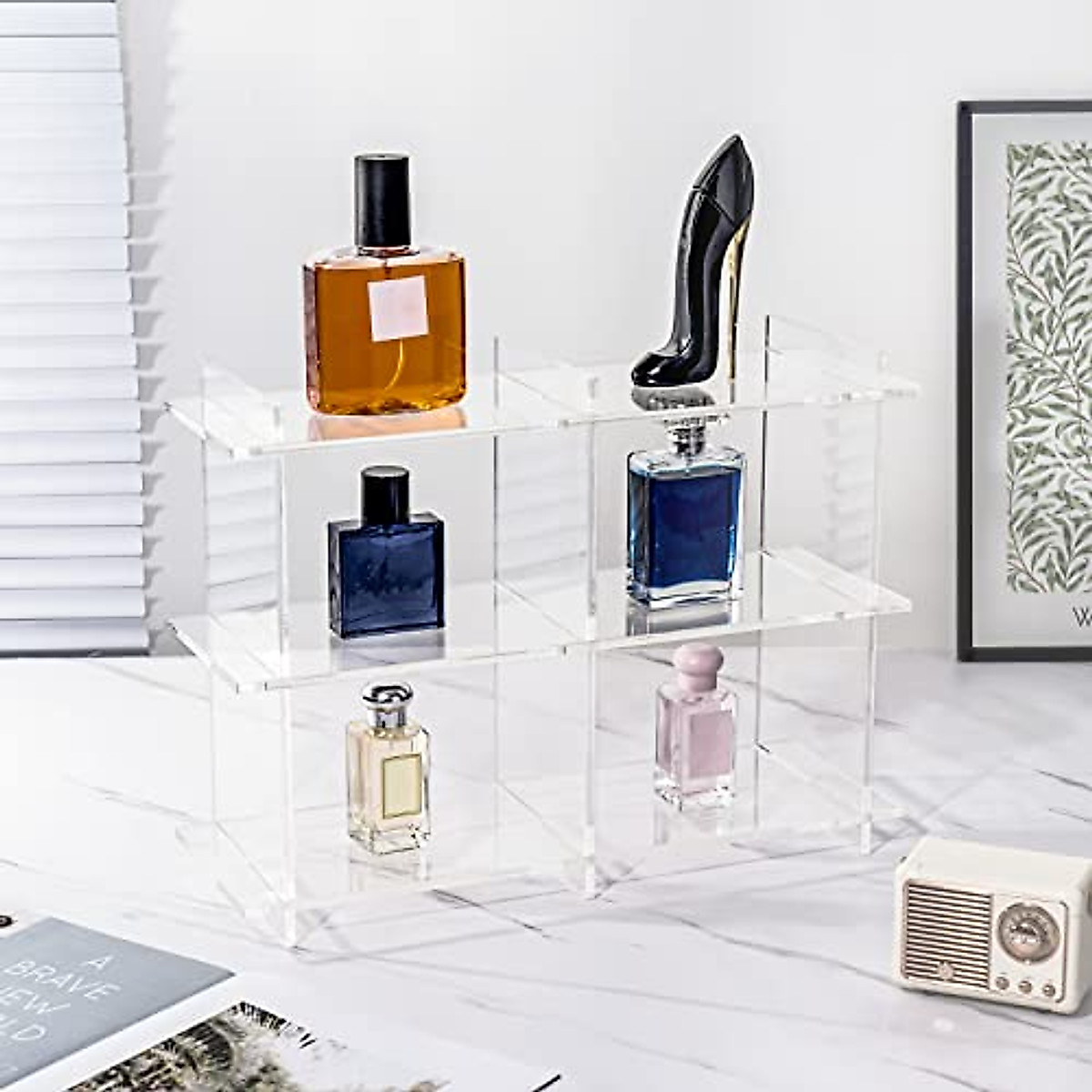 Sumerflos 3-Tier Acrylic Tabletop Display Shelf, Modern Clear Display Stand, Sturdy Storage Shelves for Toy, Makeup, Perfume, Spice