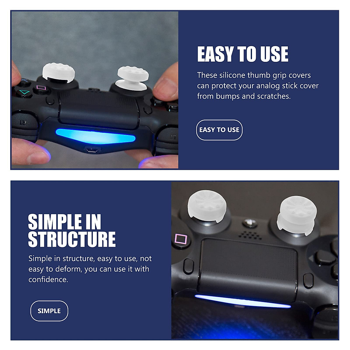 SOLUSTRE 2pcs ps4ps5 Joystick Stick Cover ps4controller Joystick Grip Covers Silicone Button Cover Joystick Protective Cover Joystick Caps Thumb White Button Cap