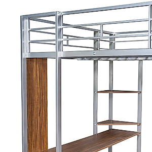 Harper & Bright Designs Full Size Metal Loft Bed with Desk and Shelves, for Kids Teens Adults (Silver)