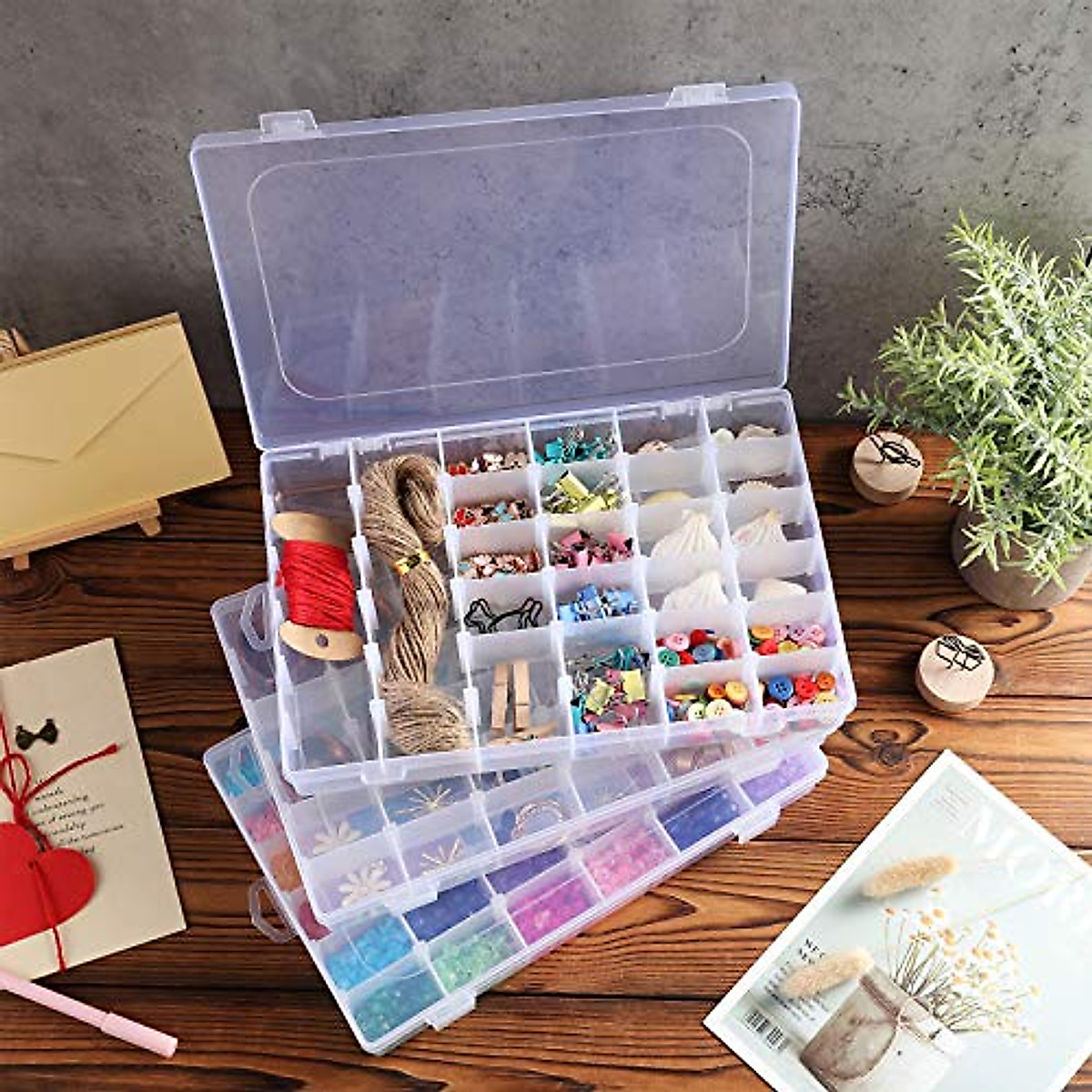 5 Pieces Plastic Jewelry Storage Organizer Boxes Clear Container with Removable Dividers for Beads Nail Art Painting Rhinestone Embroidery Fishing Tackles DIY Crafts Accessories (36 Grids)