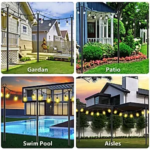 10Ft String Light Poles 4 Pack,Light Poles for Outside Lights,Outdoor with Fence Brackets Hanging Lights,Metal Stand Deck Patio Backyard
