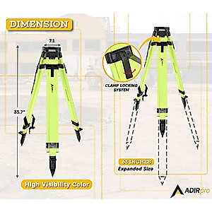 AdirPro High Visibility Universal Survey Tripod – Aluminum Laser Level Tripod – Transit Level Tripod - Quick Clamp - Heavy Duty Contractor Tripod 5/8” x 11” Thread (Green)