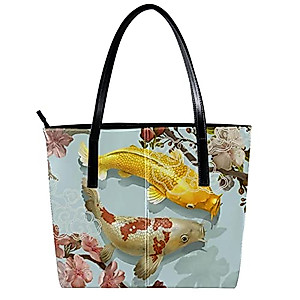 Tote Bag Women Satchel Bag Handbag Stylish Tote Handbag for Women Hobo Bag Fashion Crossbody Bag, Koi Fish Blossoms Spring Traditional