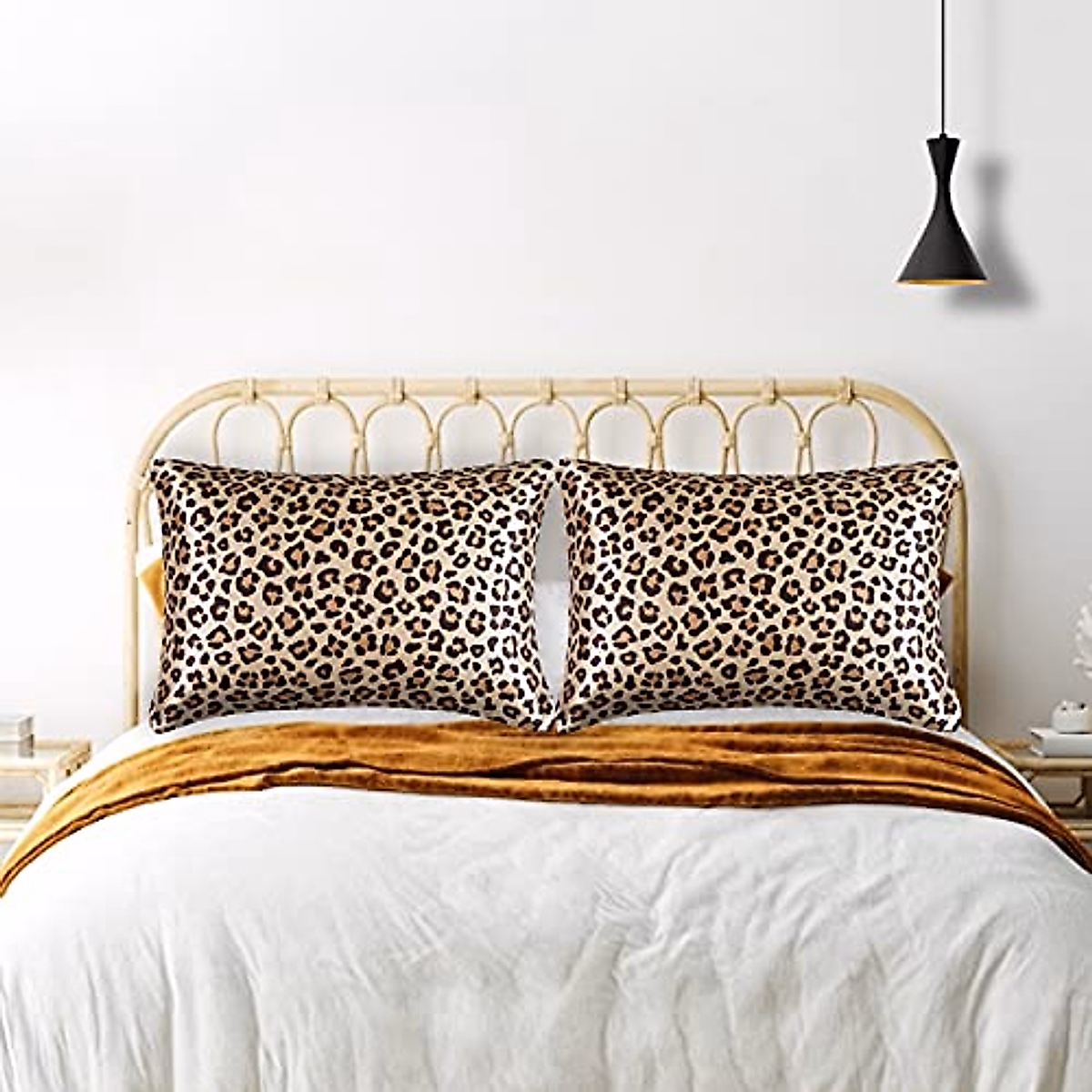 2 Pack Satin Pillowcase for Hair and Skin, Leopard Print with Envelope Closure, Satin Silk Pillow Cases 20x36 inches/King Size