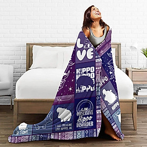 Homieblanket Hippo Blanket for Boys Girls, Cute Hippo Themed Design Printed Throw Blankets for Kids Lap, Chair Sofa, Warm Soft Cozy Blanket, 40"x 50"