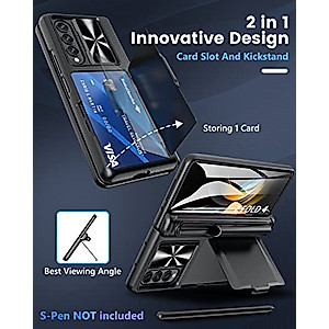 Viaotaily for Galaxy Z Fold 4 Case with S Pen Holder & Card Holder & Hinge Protection, Built-in Screen Protector & Slide Camera Cover, Durable Wallet Phone Case for Samsung Z Fold 4 5G 2022 (Black)