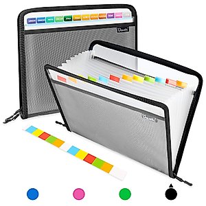 Uquelic 13 Pocket Zip Expanding File Folder, A4, Black, Vinyl
