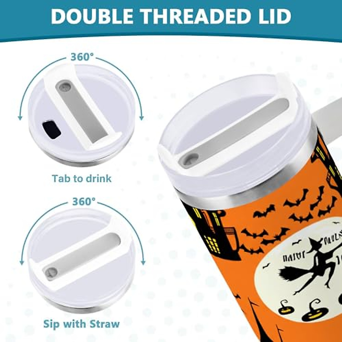 RPLIFE Halloween Haunted Houses 40oz Tumbler with Handle, Stainless Steel Tumbler with Straw, Coffee Tumbler