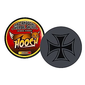 Hooch Herbal Snuff Spitfire Pouch Packs - 1 Can - Includes DC Crafts Nation Skin Can Cover - Iron Cross