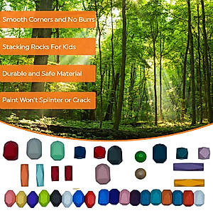 Ghims Kids Stacking Toys, 36 PCS Wooden Stacking Toys, Montessori Stacking Toys for Toddles, Balancing Stone Rocks Building Blocks Educational Preschool Toys, Colorful Game Lightweight Puzzle Set