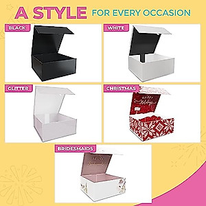 Kiniu 1 Pack Glitter Gift Boxes with Lids - Gift Boxes for Presents - Glitter Gift Box with Lid - Collapsible Magnetic Closure Box for Bridesmaid Proposal Boxes, Groomsman Box, Wedding, Birthday, Shirt Gift Box - 9.25x9.25x3.75 Inches