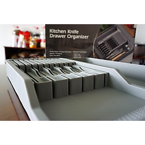 Mulikeer Knife Holder, In Drawer Knife Block Holder with Expandable Cutlery Tray Kitchen Drawer Organizer Insert-Holds 11 Knives for Save Space & Kitchen Safety (Drawer knife holder, Plastic)