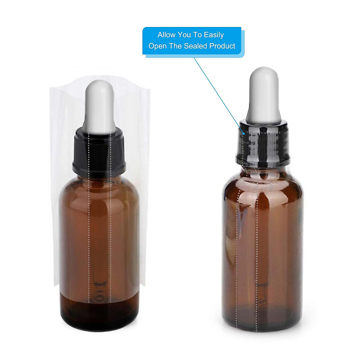 PATIKIL 65x60mm PVC Perforated Shrink Bands, 250Pcs Heat Shrink Wrap for Bottles, Jars, Cans and Tins Fits Cap Diameter 1.22to1.5", Clear