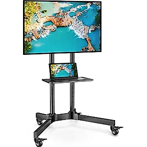 Mobile TV Cart for 32-83 Inch TVs Rolling TV Stand with Height Adjustable Tray Max VESA 600x400mm Holds up to 132lbs LED/LCD/OLED Flat/Curved TVs Portable TV Stand with Lockable Wheels- PGTVMC01