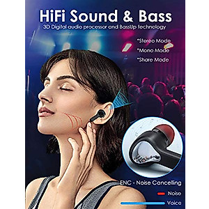 XLEADER Touch Wireless Earbuds, ENC Bluetooth Earphones, SoundAngel Pro Deep Bass up Small Headphones with Microphone and Mini Smart Charging Case USB-C Quick Charge IPX8 Waterproof, for iPhone Work